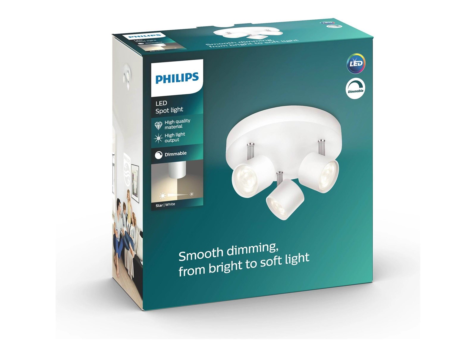 Philips Star spotrondel, LED 3x16,5W, hvid | På lager | Billig