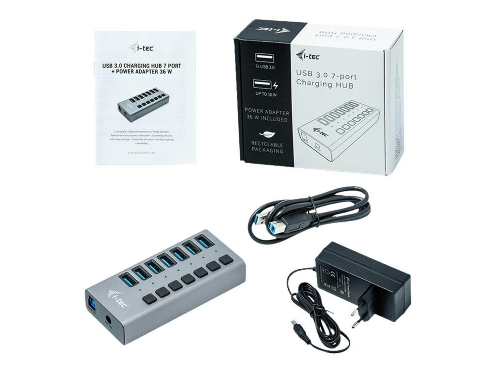 I-Tec USB 3.0 Charging HUB 7-Port - 36W - USB 3.0 USB hub - 7 ports - Grå