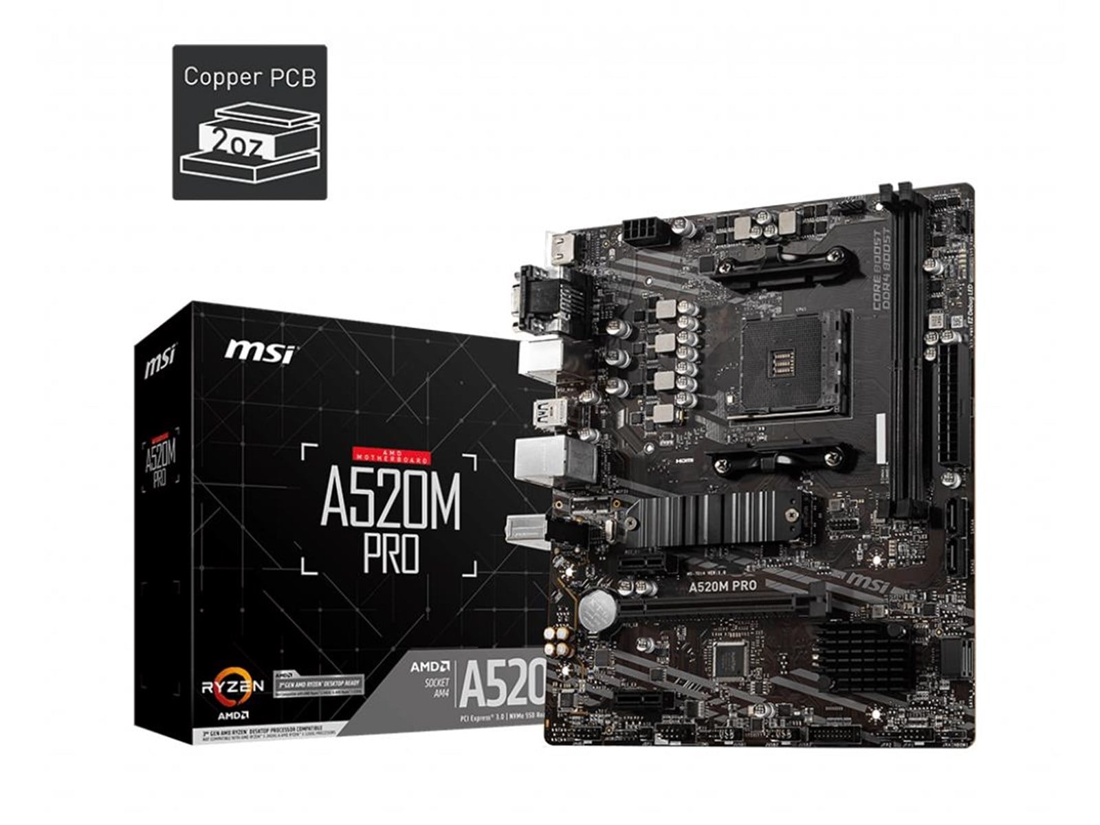 MSI A520M PRO Bundkort - AMD A520 - AMD AM4 - DDR4 RAM - Micro-ATX