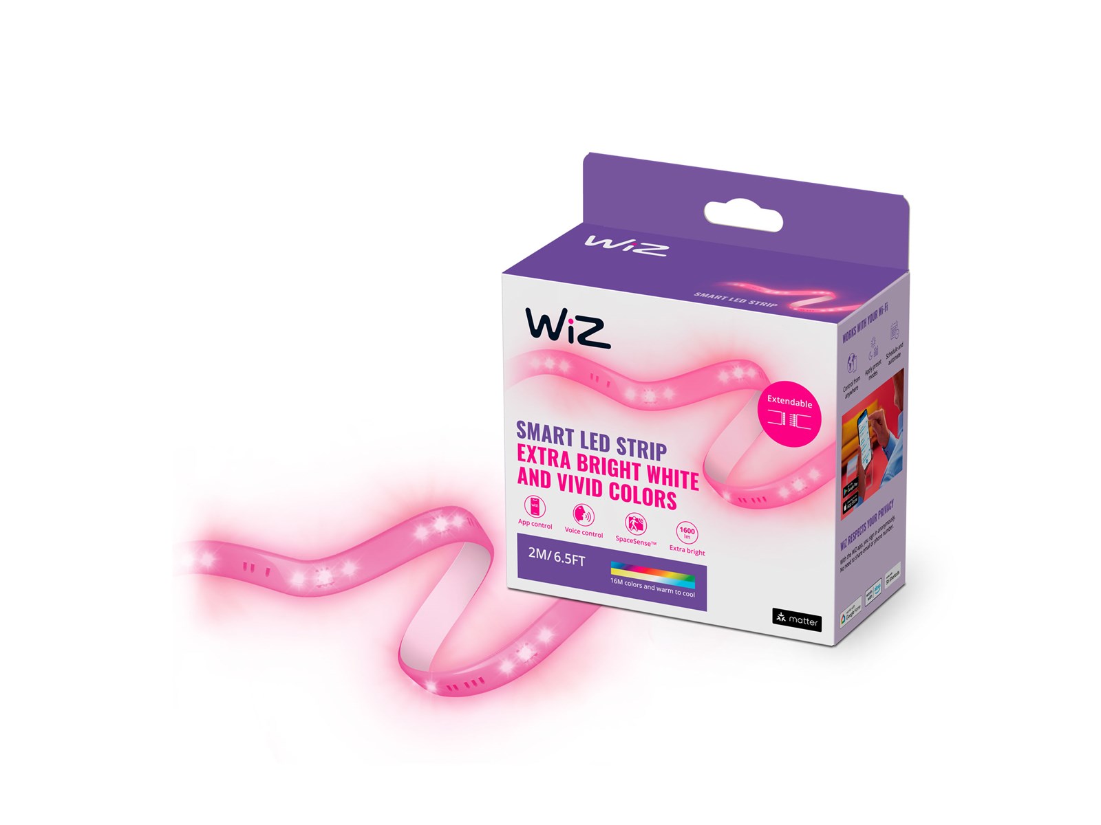 WiZ Smart LED strip startsæt, 2m, dæmpbar, RGB og Justerbart hvidt lys