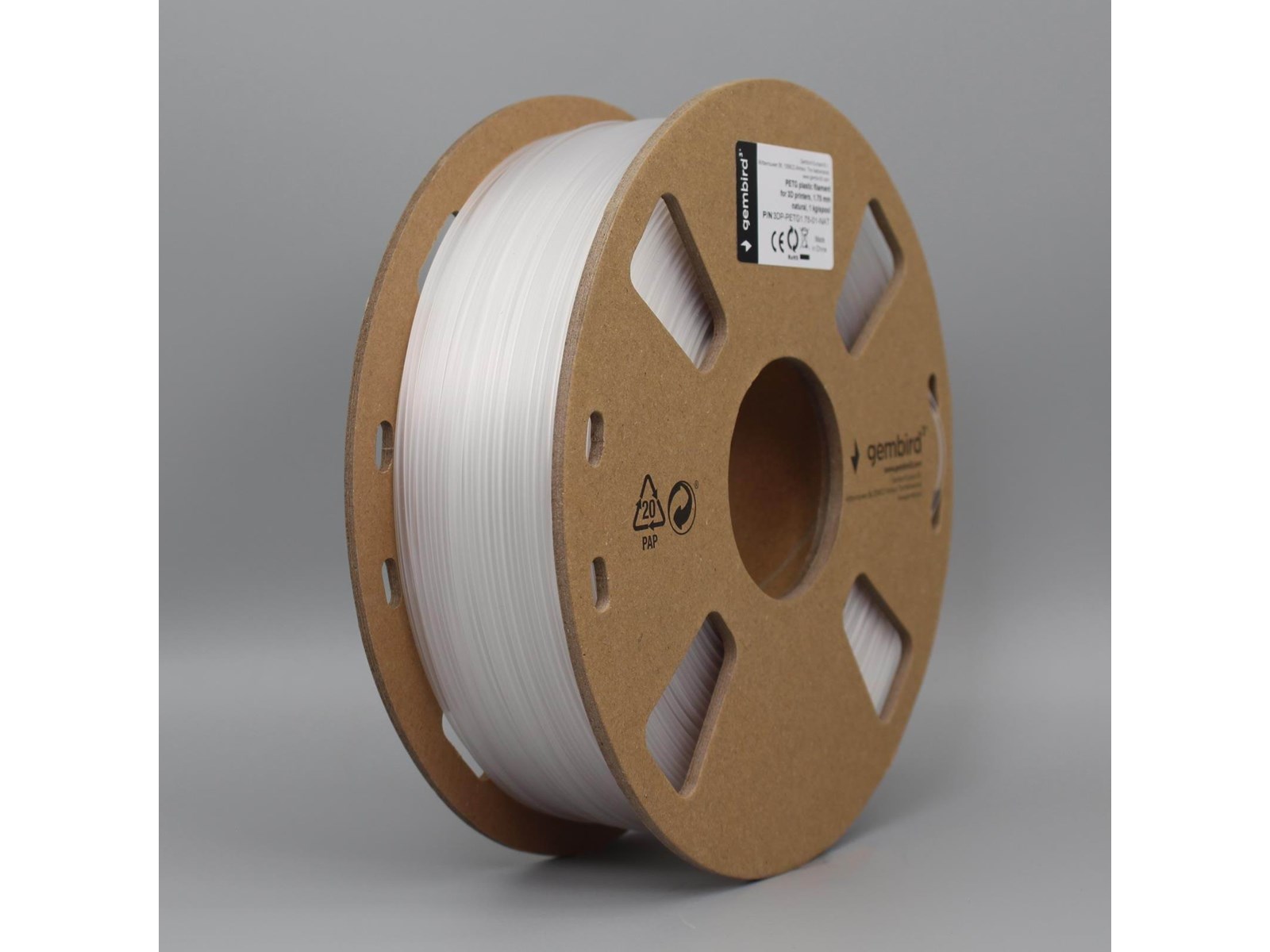 Gembird PETG (PET, PETT) filament - Naturfarvet - 1.75mm ø - 1 kg