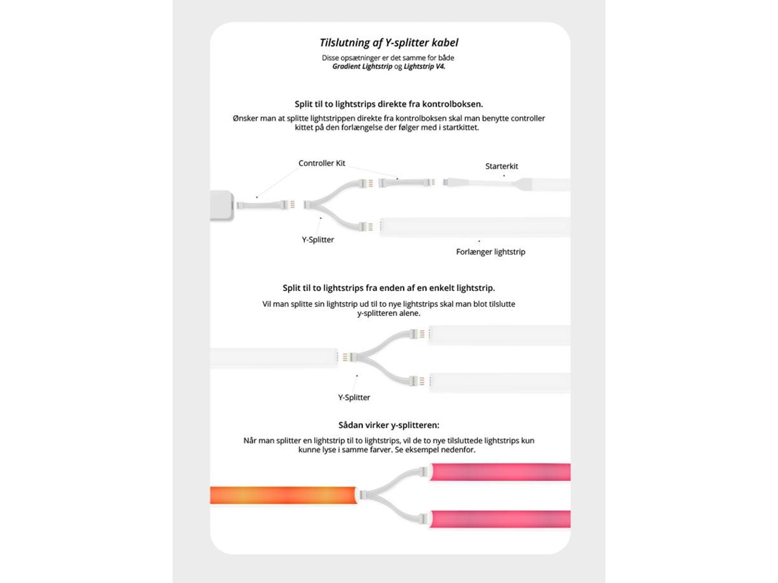 Light Solutions Kabel til Philips Hue LightStrip V4 - Y-Splitter - Hvid ...