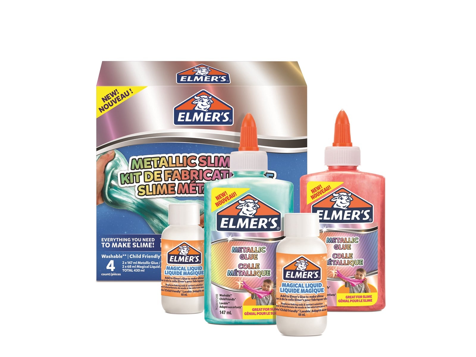 Elmer's Metallic Slime Kit | Slimsæt med metallisk pva-lim | Sæt med 4 dele