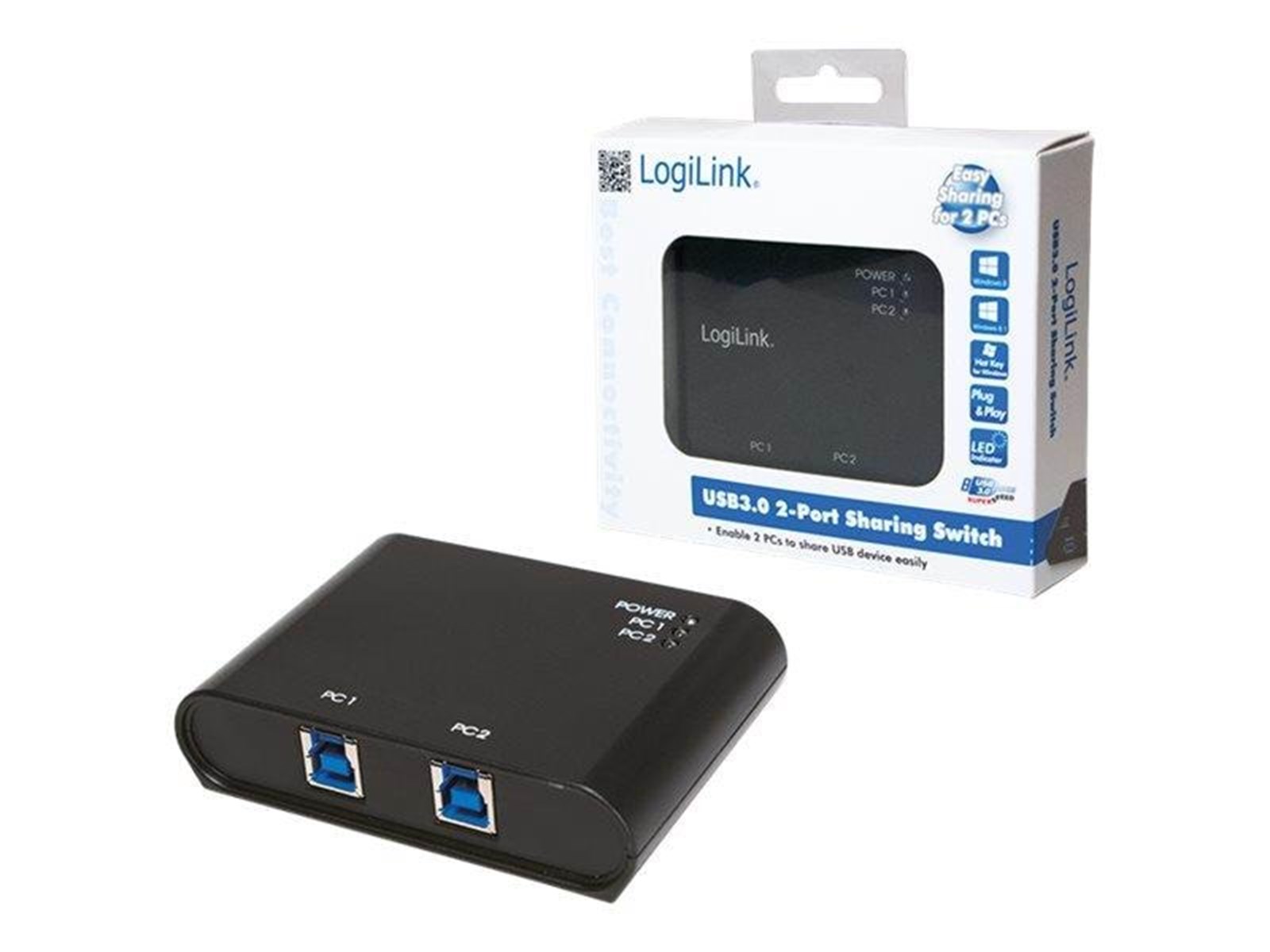 LogiLink 2-Port USB 3.0 sharing switch USB hub - USB 3.2 - 2 ports - Sort