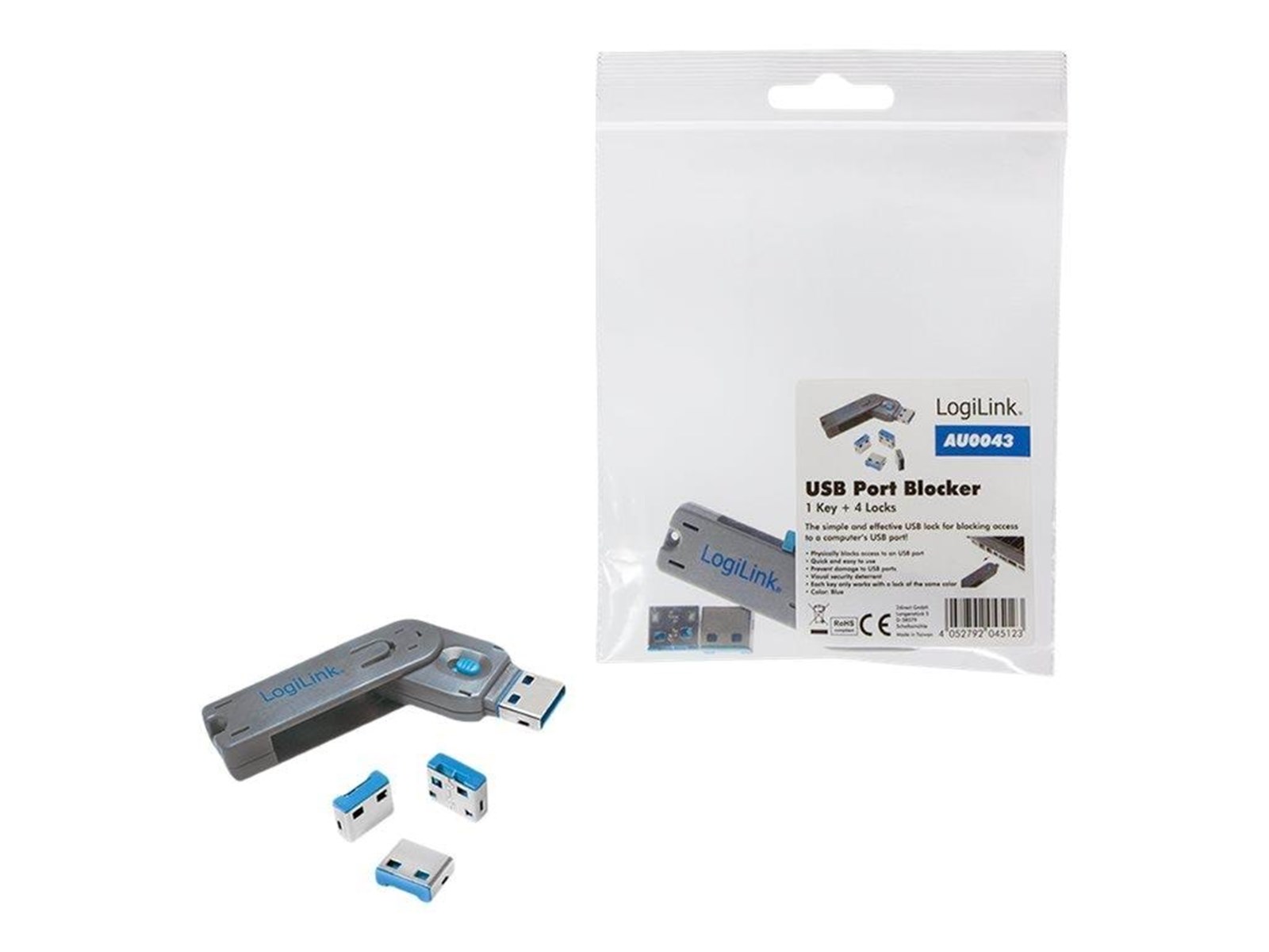 LogiLink USB-A port blocker (1x key and 4x locks) | Billig