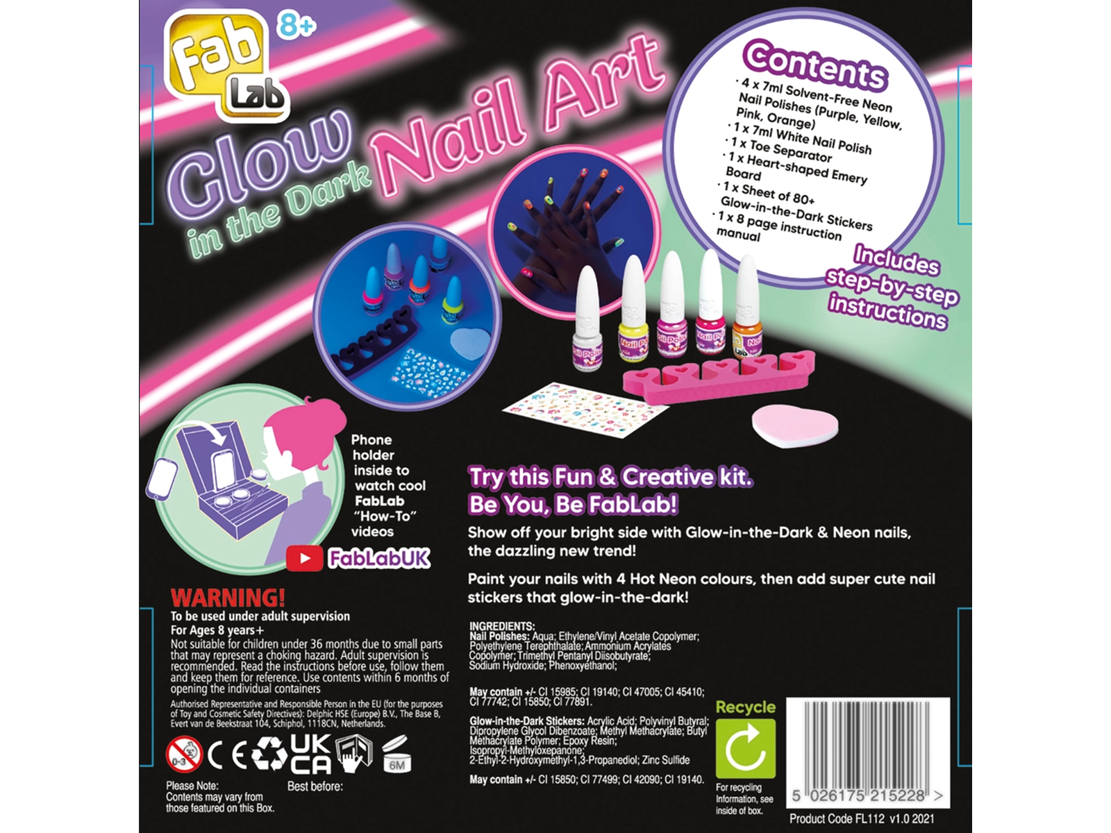 Fab Lab Nail Art Glow in the Dark sæt | På lager | Billig