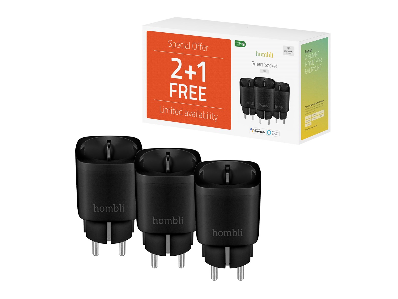 Hombli Smart Socket (EU) Promo Pack 2+1 Black | Billig
