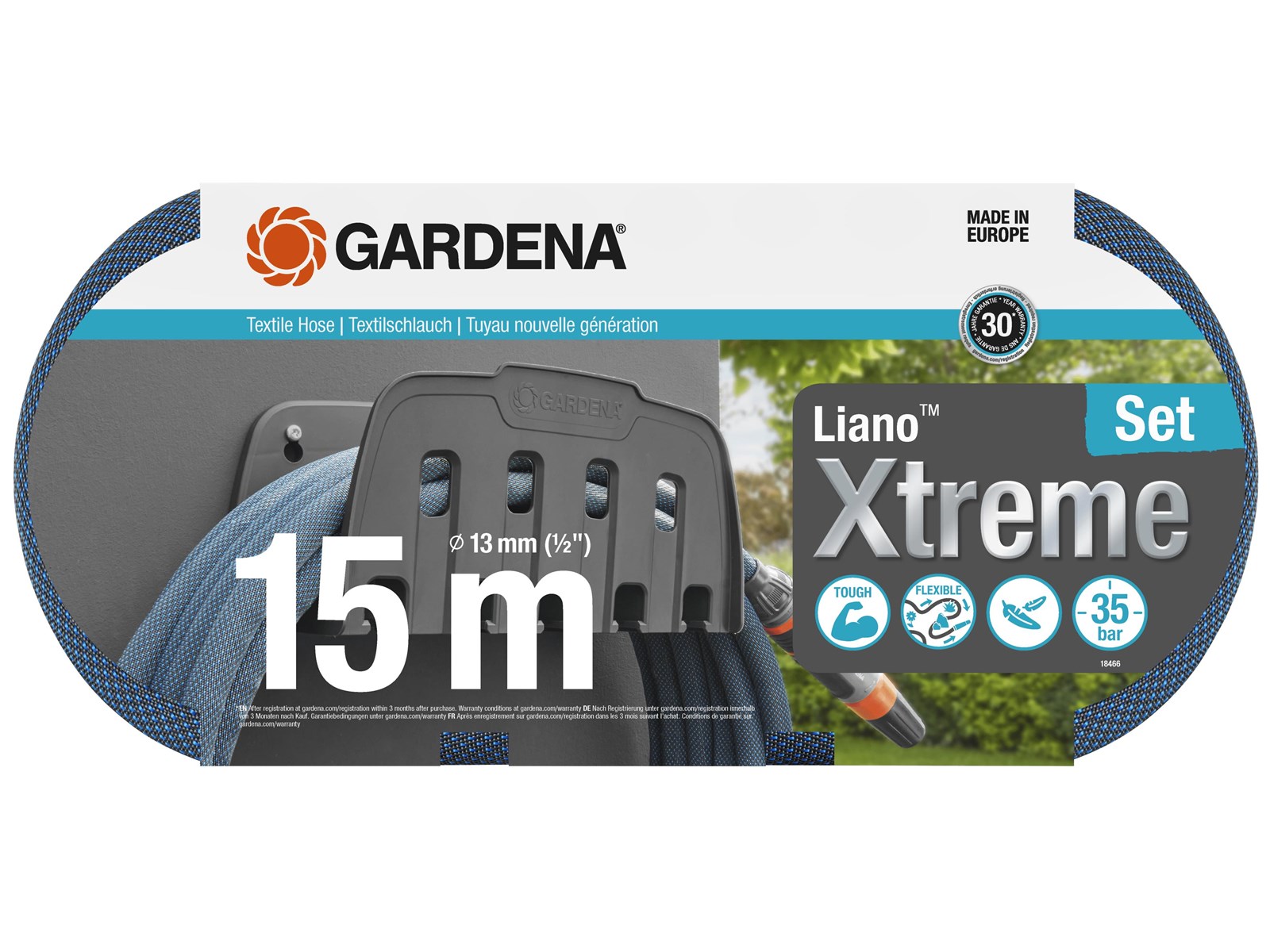 Gardena Textile Hose Liano™ Xtreme 13 mm (1/2"), 15 m Set with wall ...