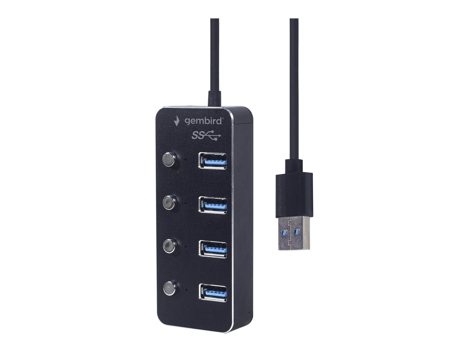 Gembird - hub - powered with switches black - 4 ports USB hub - USB 3.2 ...