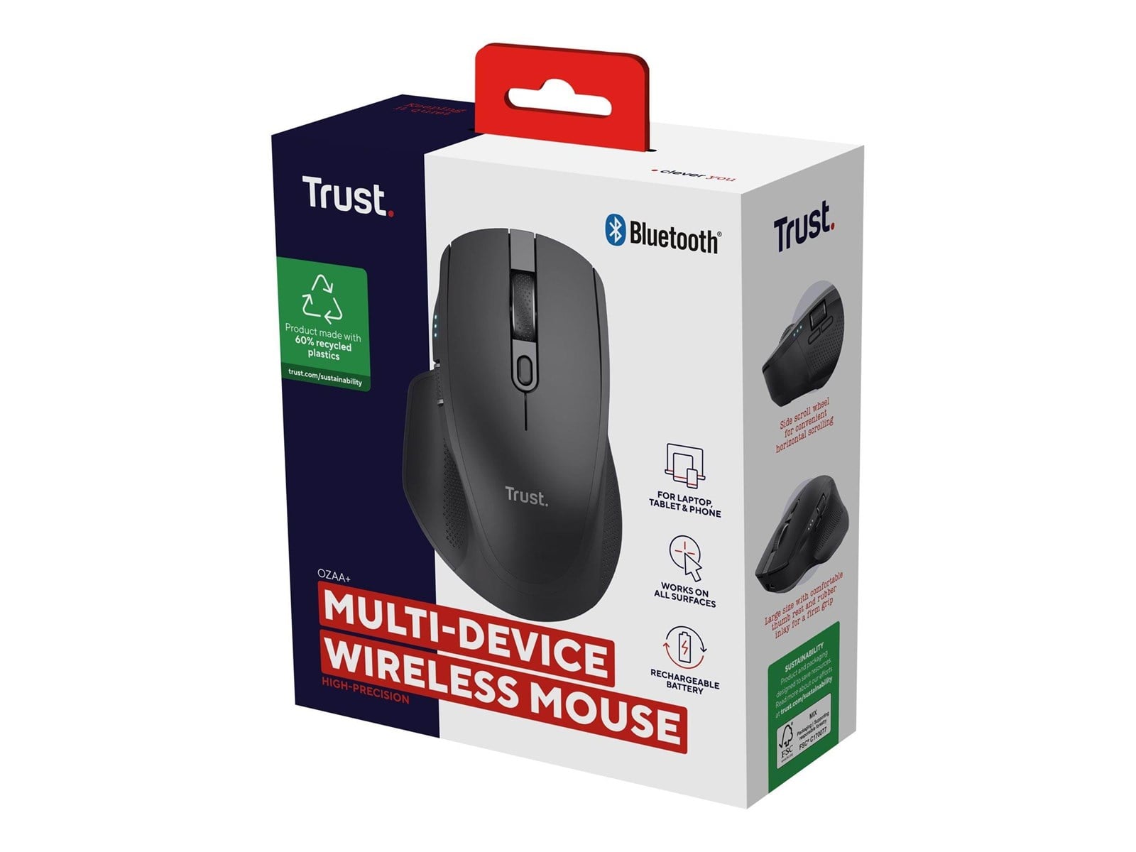 Trust Ozaa+ - mouse - multi-device - Bluetooth 2.4 GHz - black - Mus ...