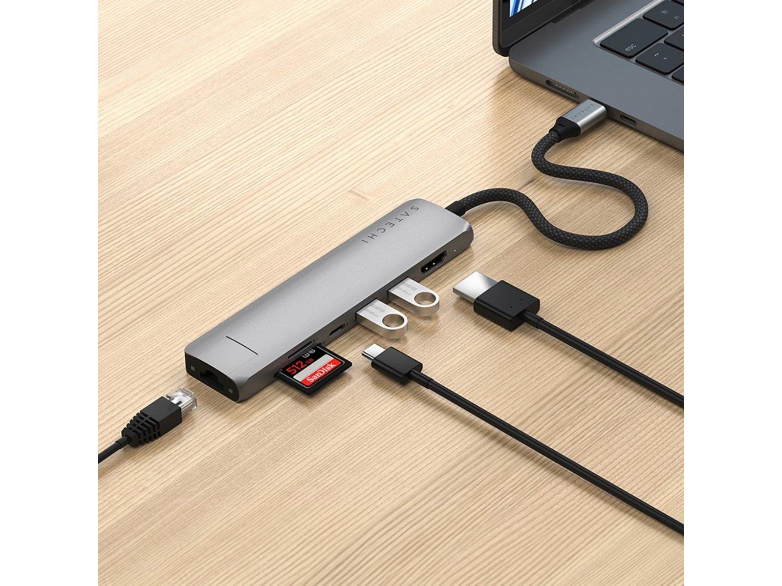 Satechi 7-in-1 USB-C Slim Multiport Adapter with Ethernet - Space Grey