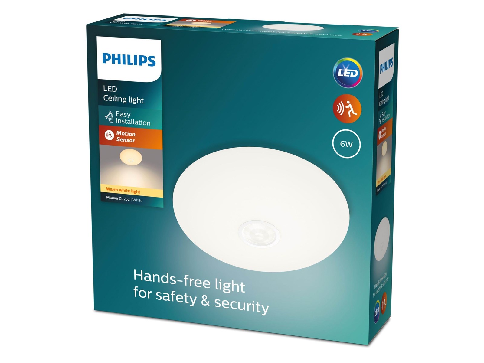 Philips Mauve plafond med sensor Ø250 mm, 6W, 2700K, hvid | På lager
