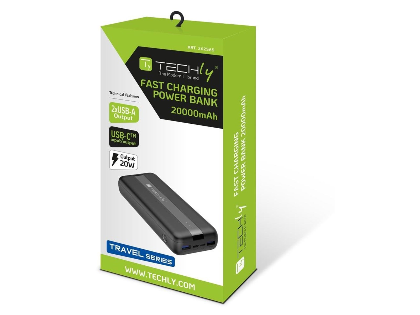 TECHLY I-CHARGE-2000020W Powerbank - Sort - 20000 mAh | Billig