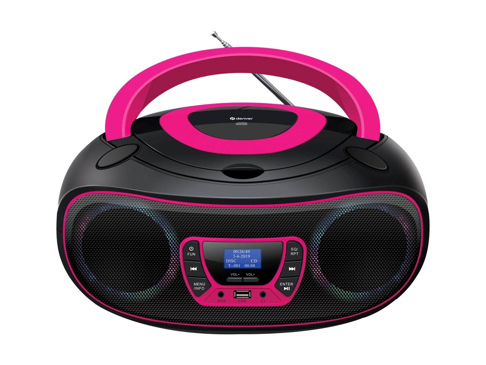 DENVER TDB-212P - Pink – DAB+ Boombox with Bluetooth & CD Player - Pink