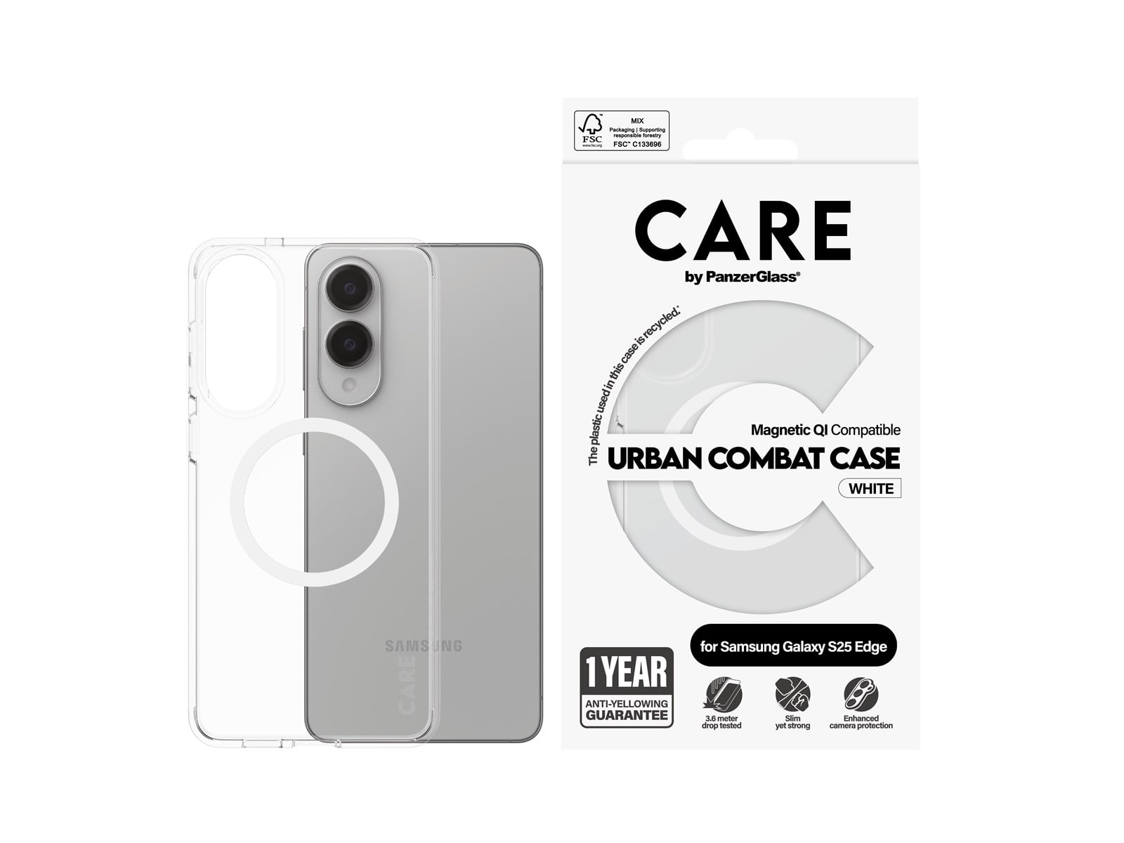 CARE by PanzerGlass Flagship Case Transparent Urban Combat w. White Qi ...
