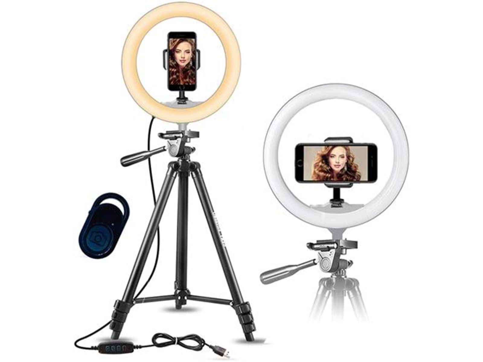 Pro Ring Light Stativ 10"- 52-167 cm - Bluetooth Fjernbetjening - 3000 ...