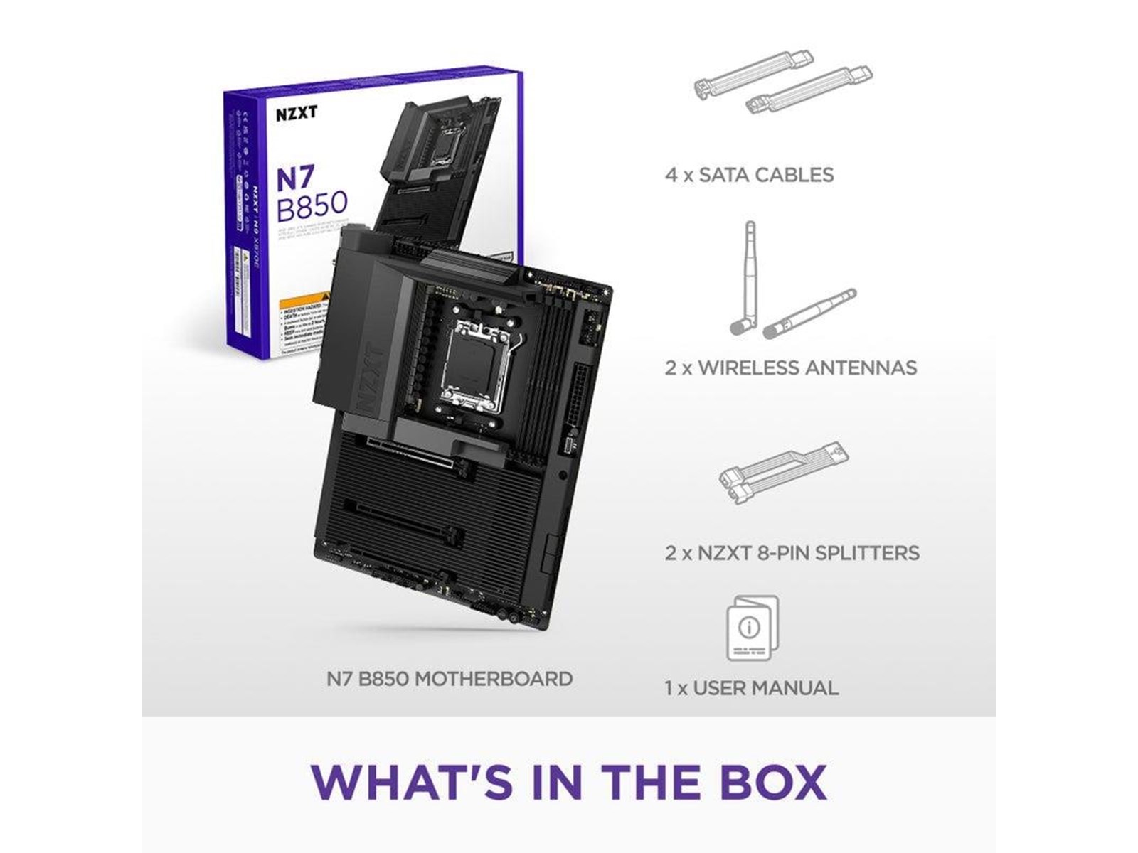 NZXT N7 B850 Bundkort - AMD B850 - AMD AM5 socket - DDR5 RAM - ATX