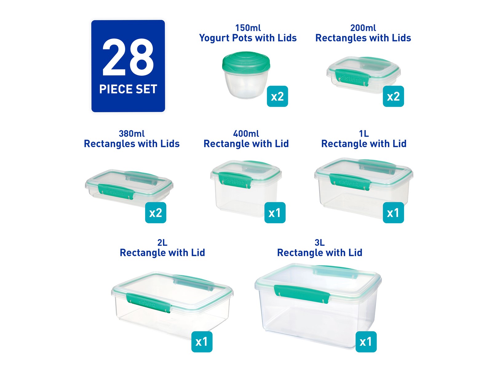 Sistema Klip It 28 Piece Pack - Teal | På lager | Billig