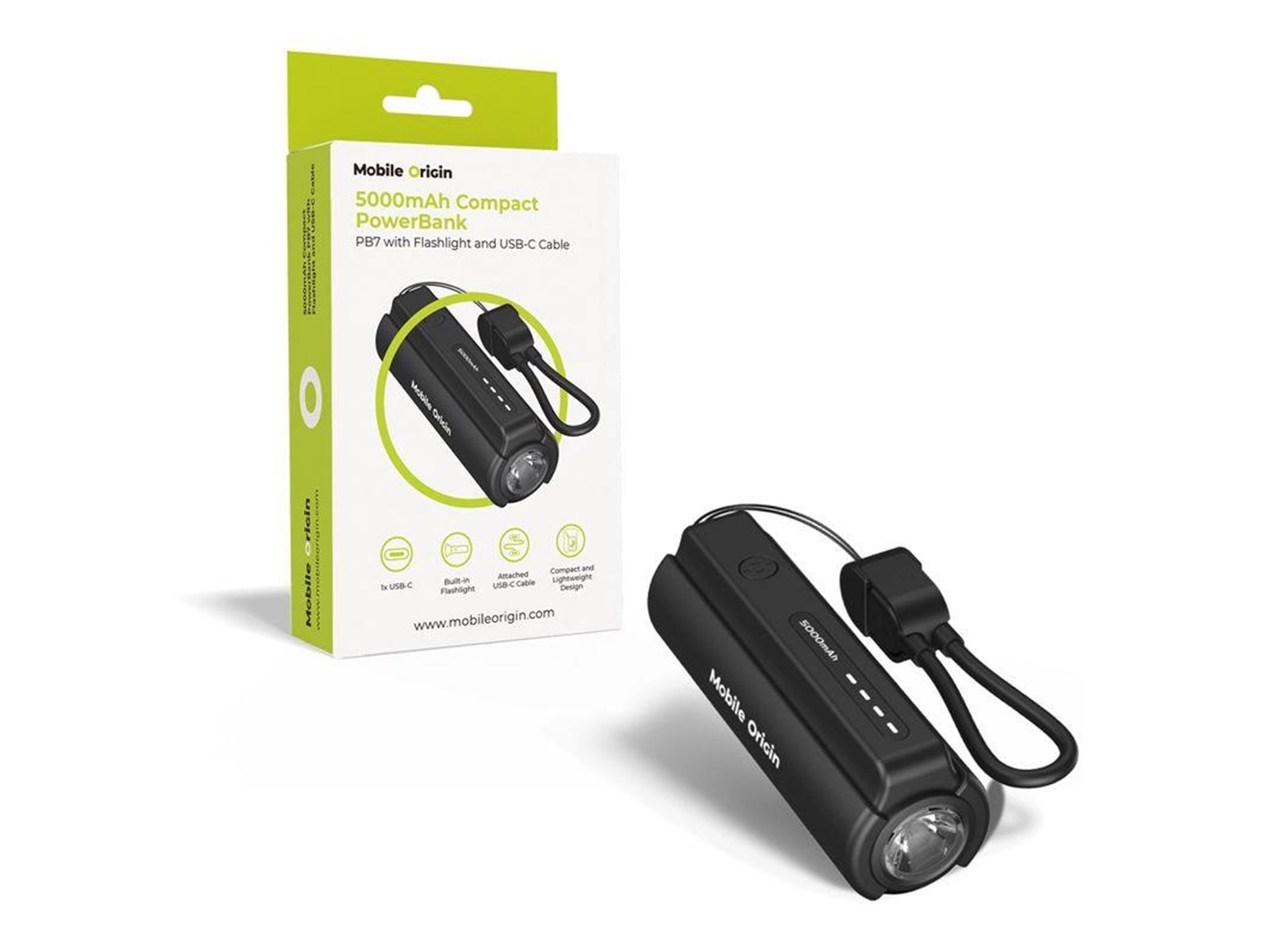 Mobile Origin 5000mAh Compact PowerBank PB7 with Flashlight and USB-C ...