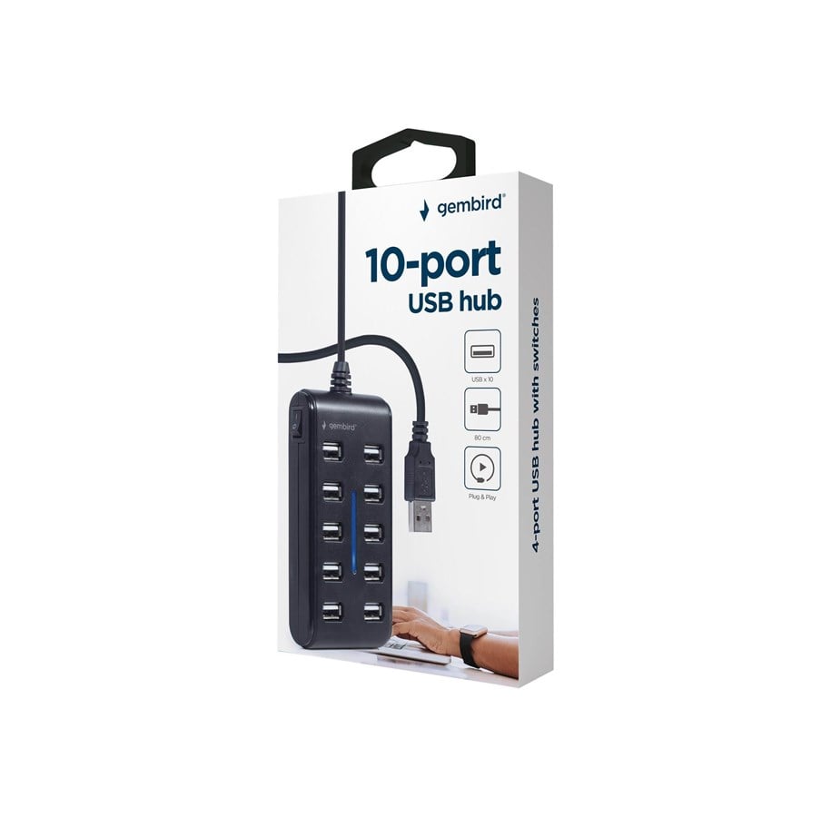 Gembird UHB-U2P10P-01 - hub - 10 ports USB hub - 10 ports - Sort