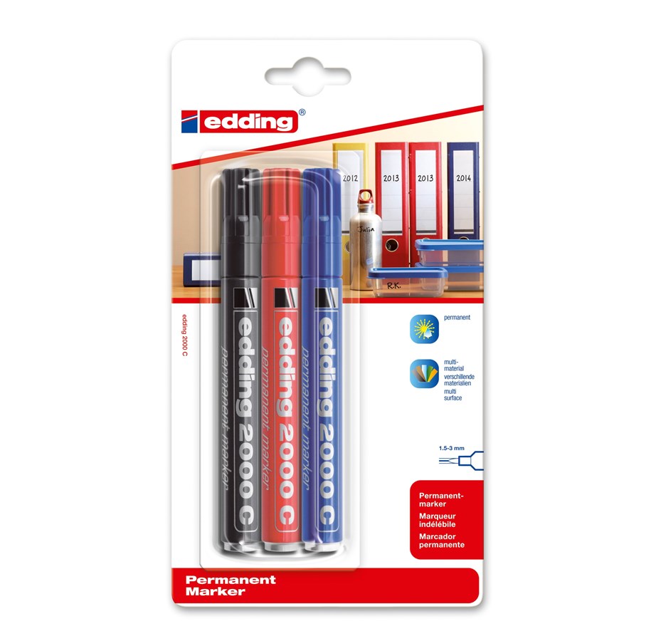 Edding e-2000 C permanent marker blister af 3 assorterede farver