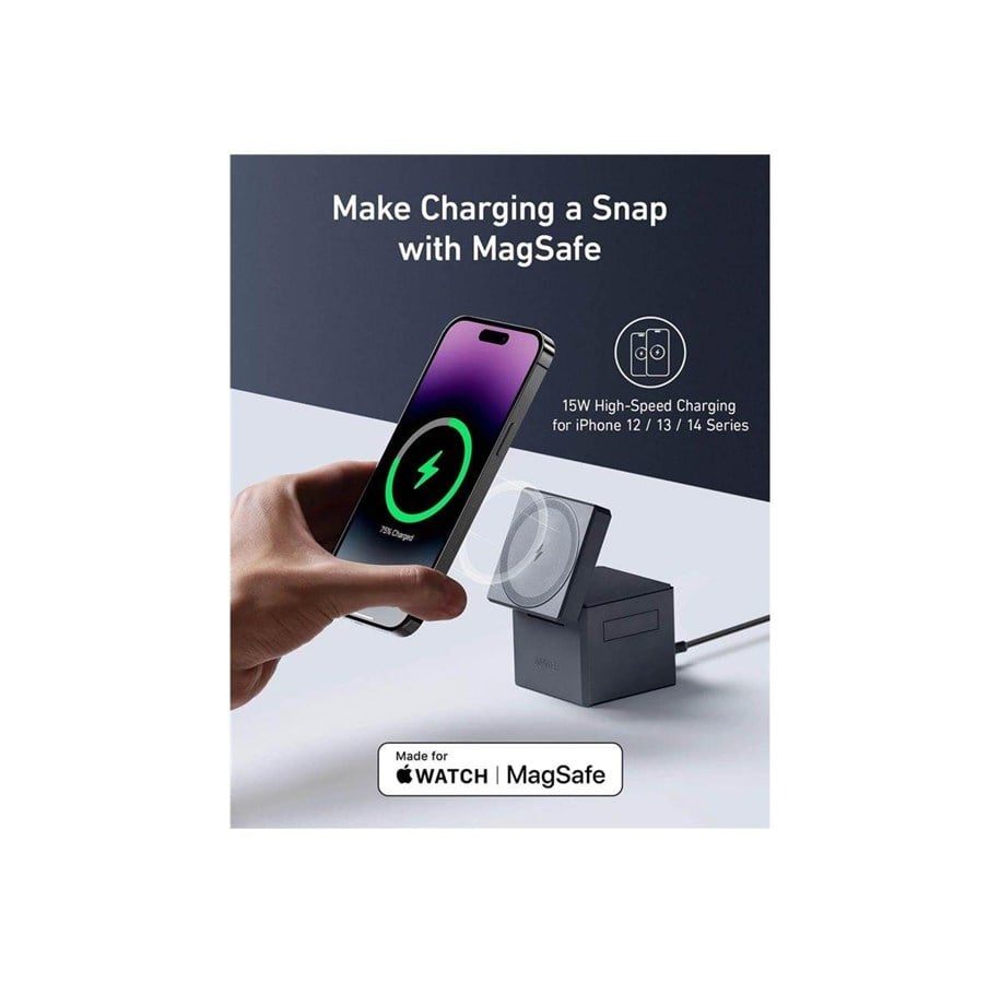 Anker 3-in-1 15W Cube with MagSafe - Grey | På lager | Billig