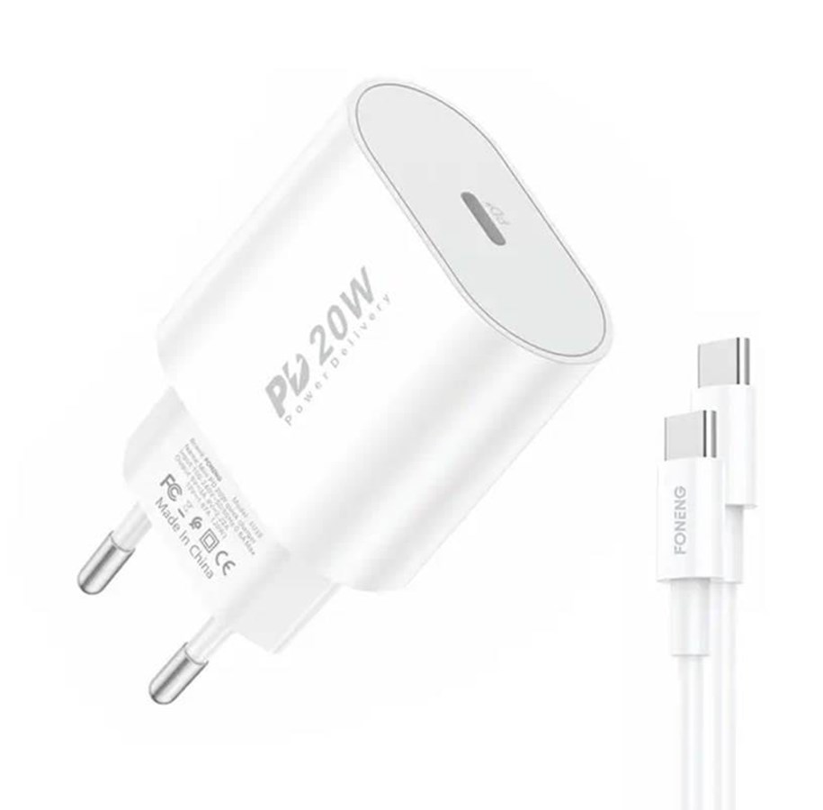 Foneng Fast charger 1x USB EU39 + USB Type C cable *DEMO* | På lager