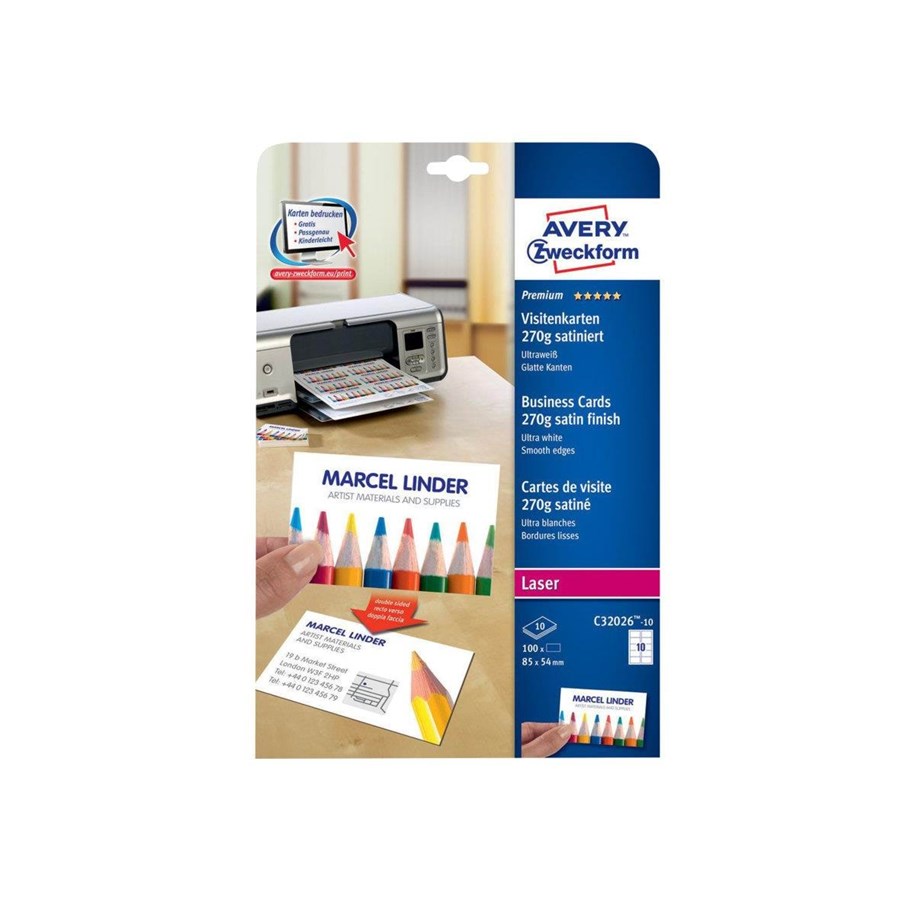 Avery Quick&Clean C32026-10 - business cards - matte - 100 card(s) - 54 ...