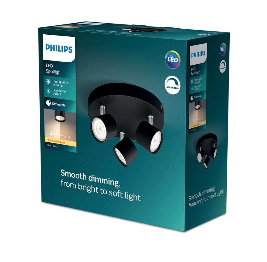Philips STAR plate/spiral black 3x4.5W SELV Dim | Billig