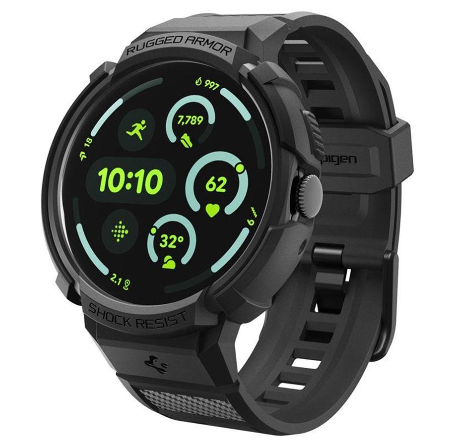 Spigen Rugged Armor Pro + Stand - matte black - Google Pixel Watch 4 45mm
